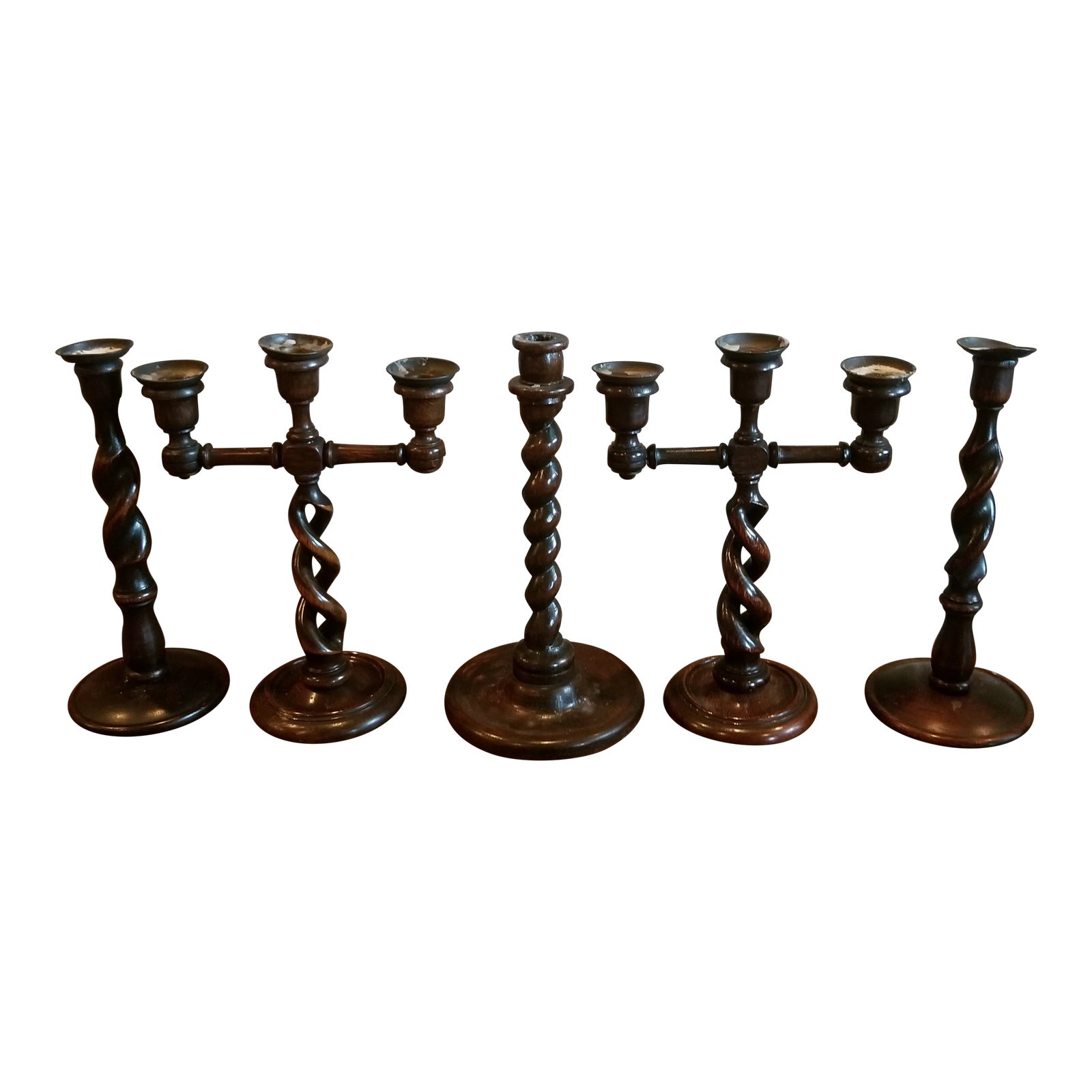 Collection of Antique Barley Twist Candle Sticks | Chairish