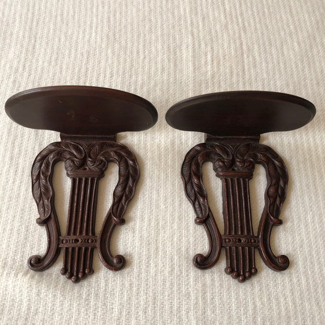 Mid-20th Century Syroco Wood Lyre Wall Shelves -- a Set | Chairish