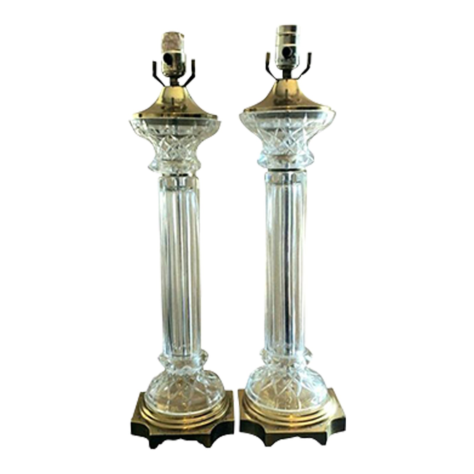 Vintage Regency Brass & Crystal Column Table Lamp | Chairish