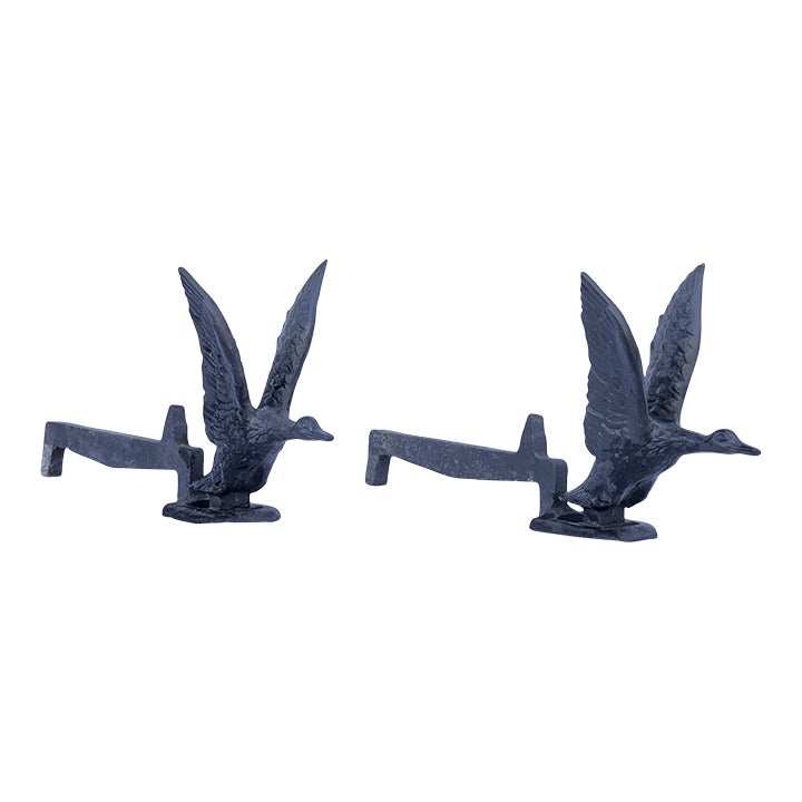 1920s Cast Iron Figural Duck or Goose Andirons- Set of 2 | Chairish