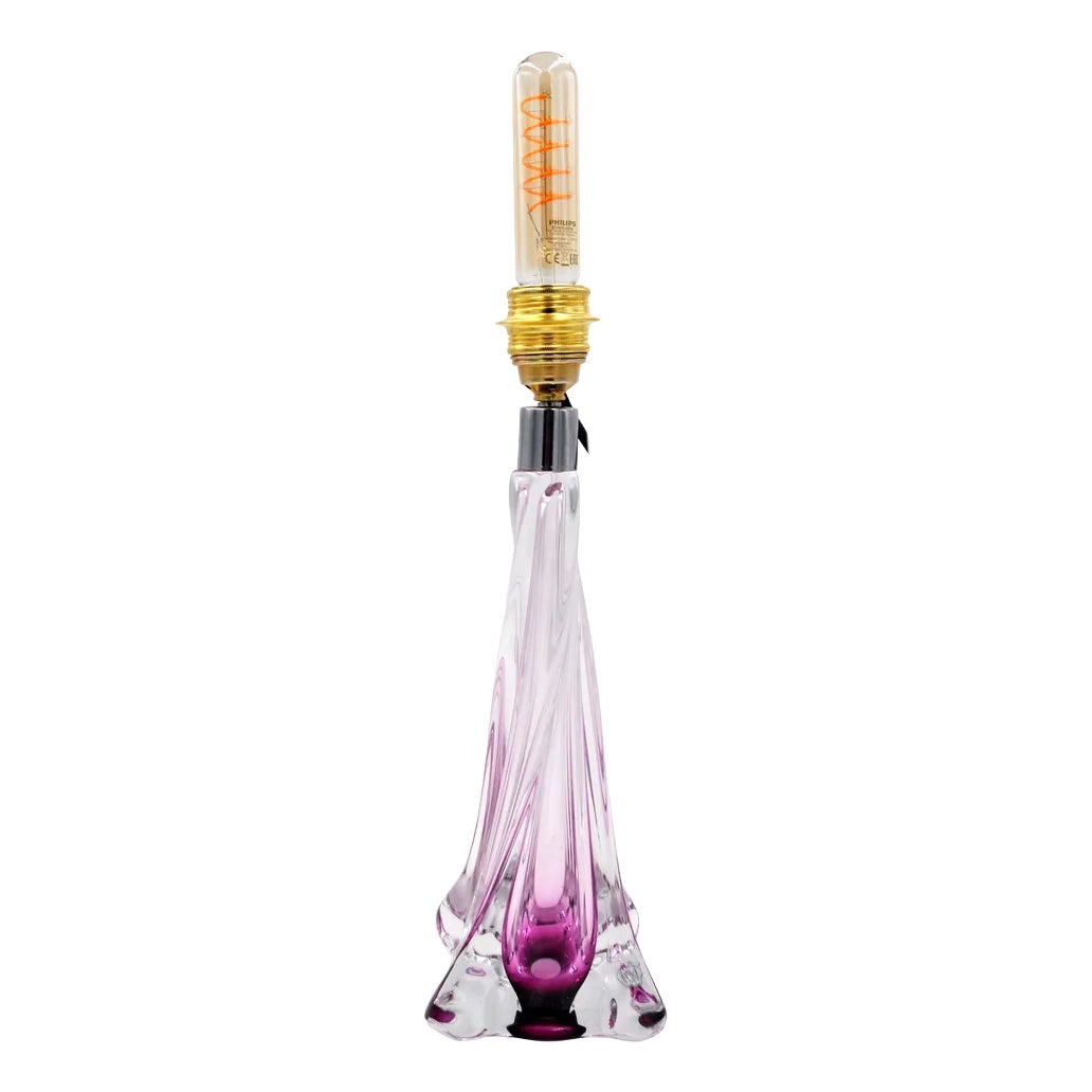 Clear & Violet Table Lamp from Val Saint Lambert | Chairish