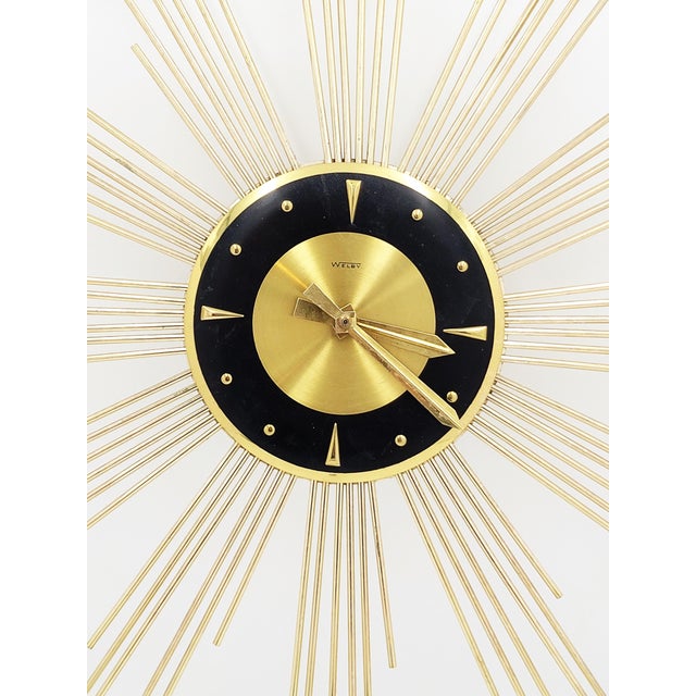 Superb Brass Welby Atomic Starburst Wall Clock 1960s | Chairish