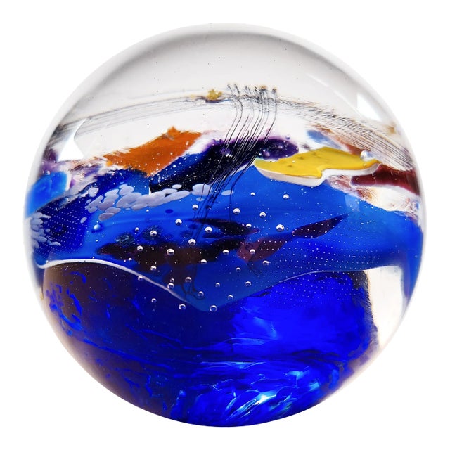 Late 20th Century Large Signed Sterno Art Glass Cobalt Ocean Abstract ...