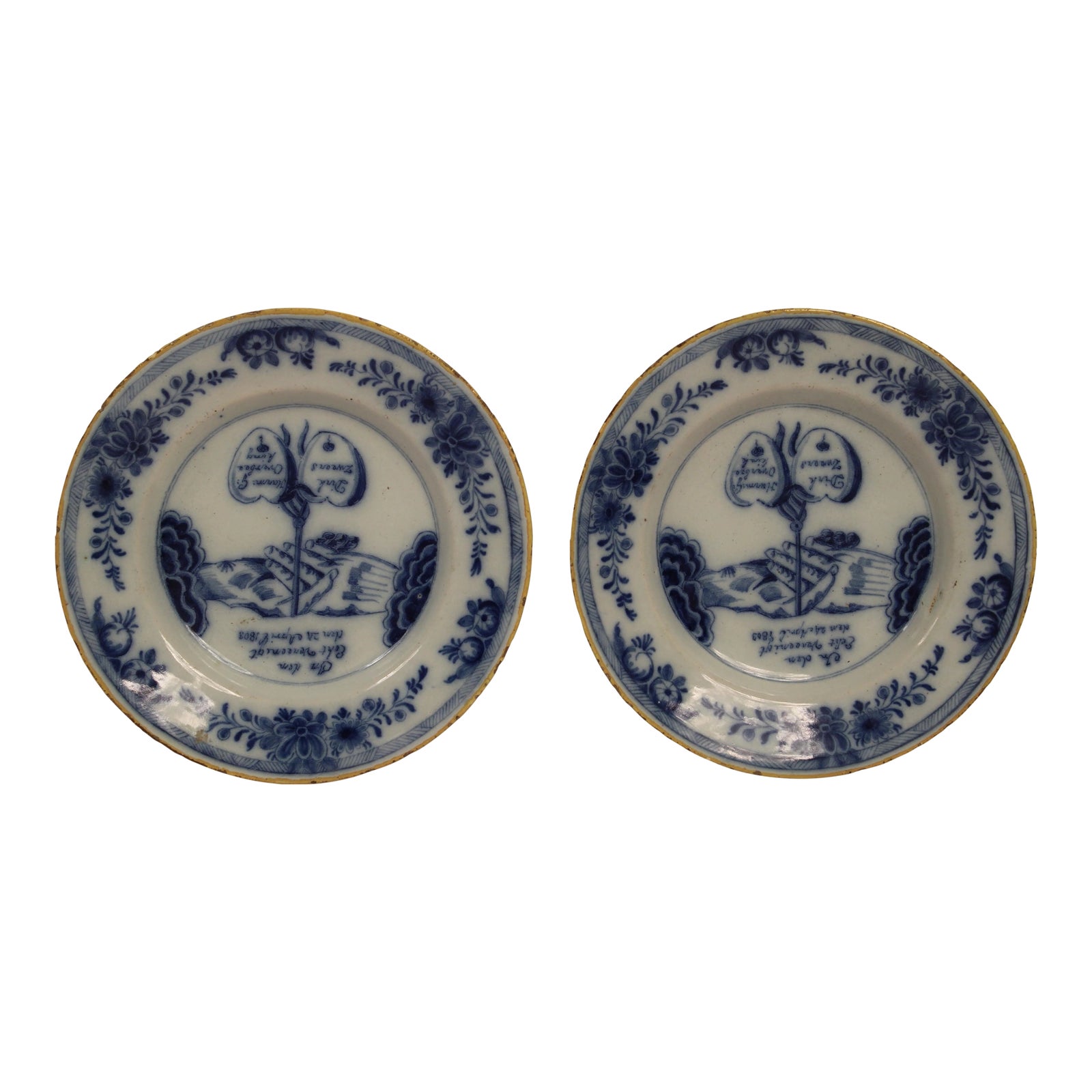 Pair of Delft Soups Dated April 1803 | Chairish