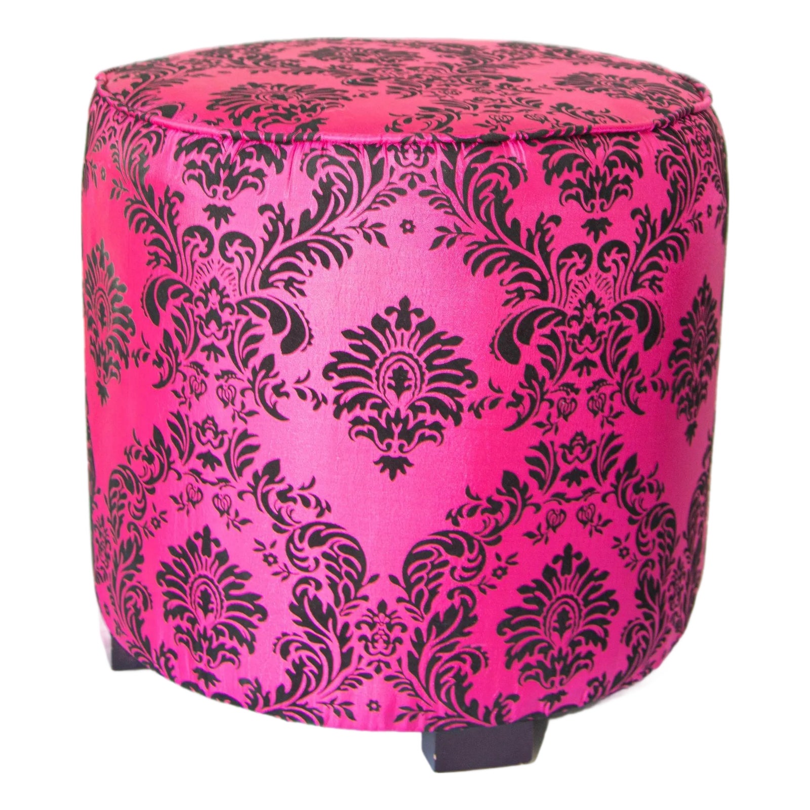 Moroccan Art Deco Boho Style Pouf in Hot Fuchsia Color | Chairish