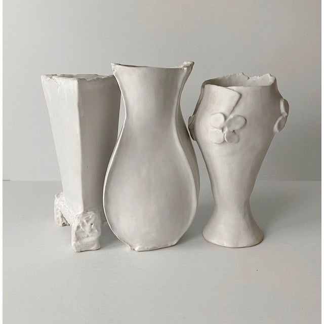 Ceramic Vase 'Adjusting' by Studio Paneva White Stoneware Vase | Chairish