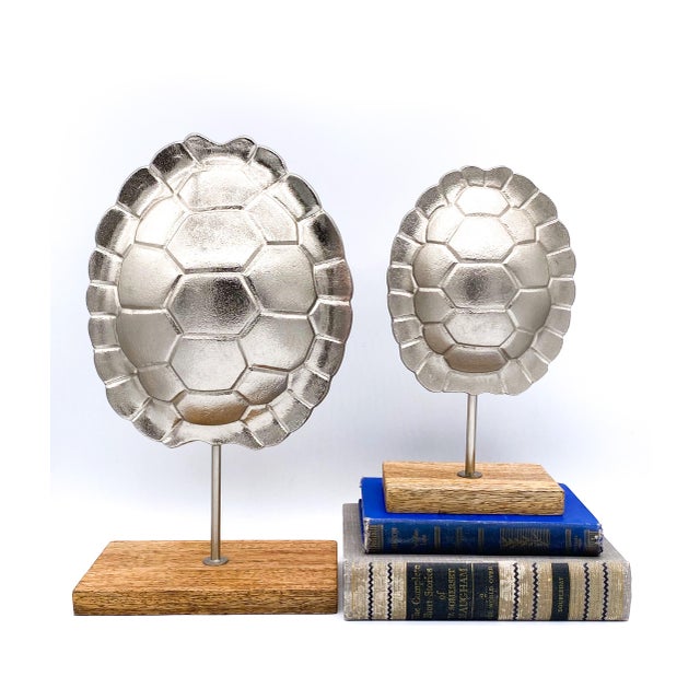 Contemporary Cast Aluminum Turtle Shells on Wood Stands- Set of 2 ...