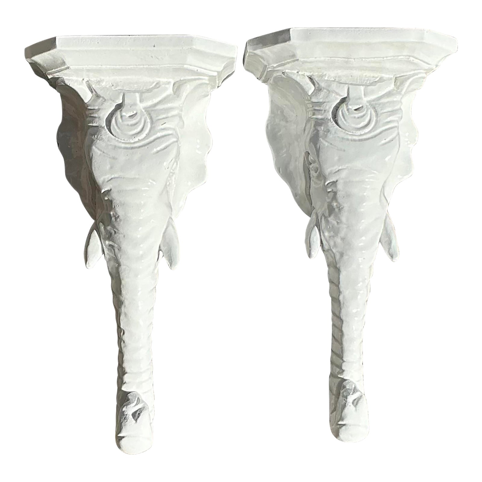 Vintage Boho Lacquered Elephant Brackets - a Pair | Chairish