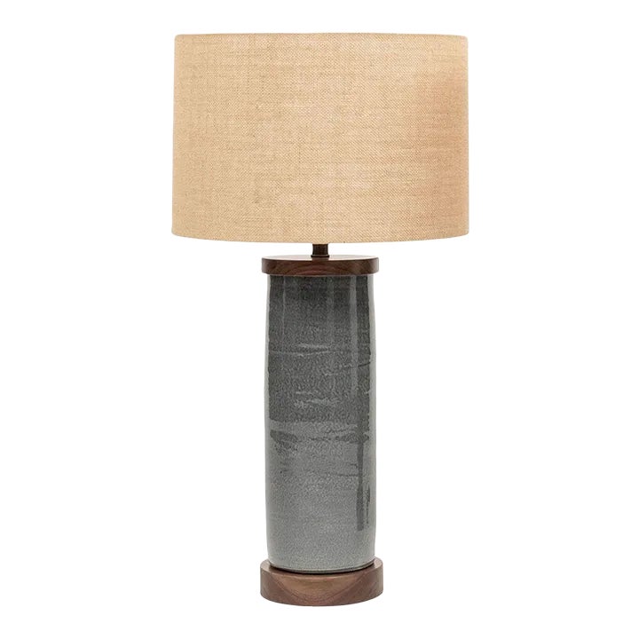 Dark Gray Ceramic Cylinder Shape Lamp | Chairish