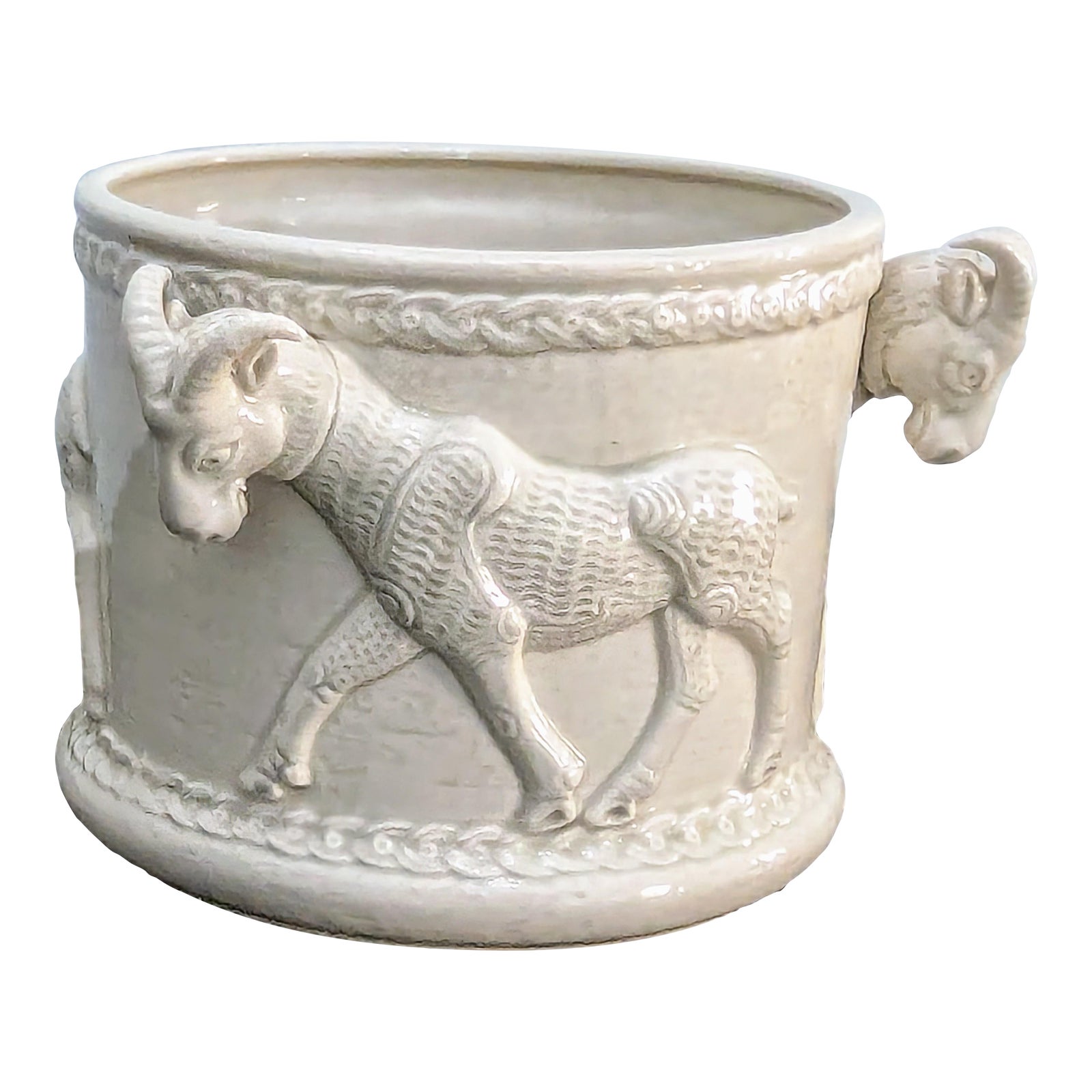 Fitz and Floyd 3D Ram Plant /Cache Pot Cream, 1977 | Chairish