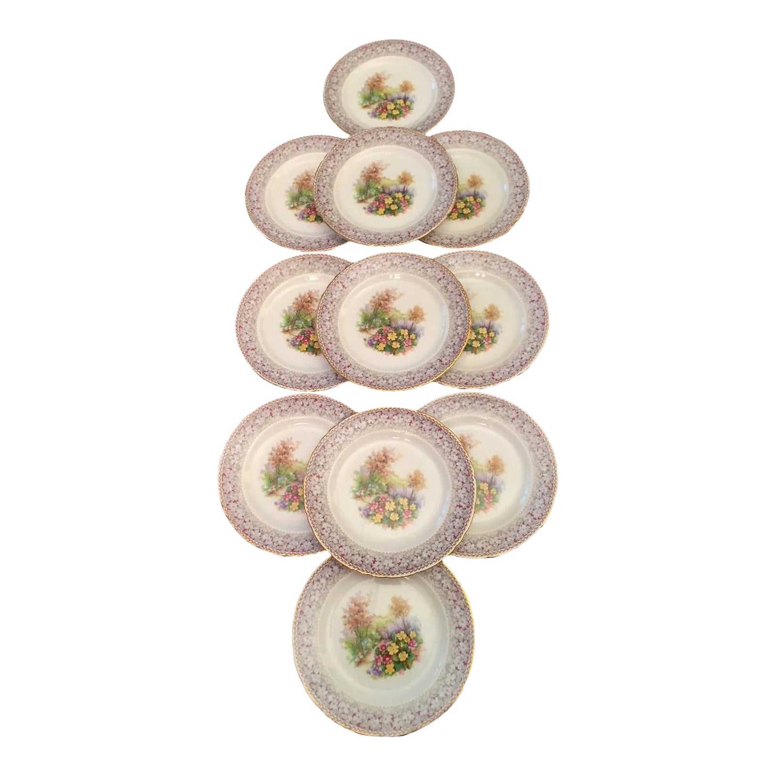 C. 1947 H&m Sutherland England Woodland Dell Bone China Salad Plates ...