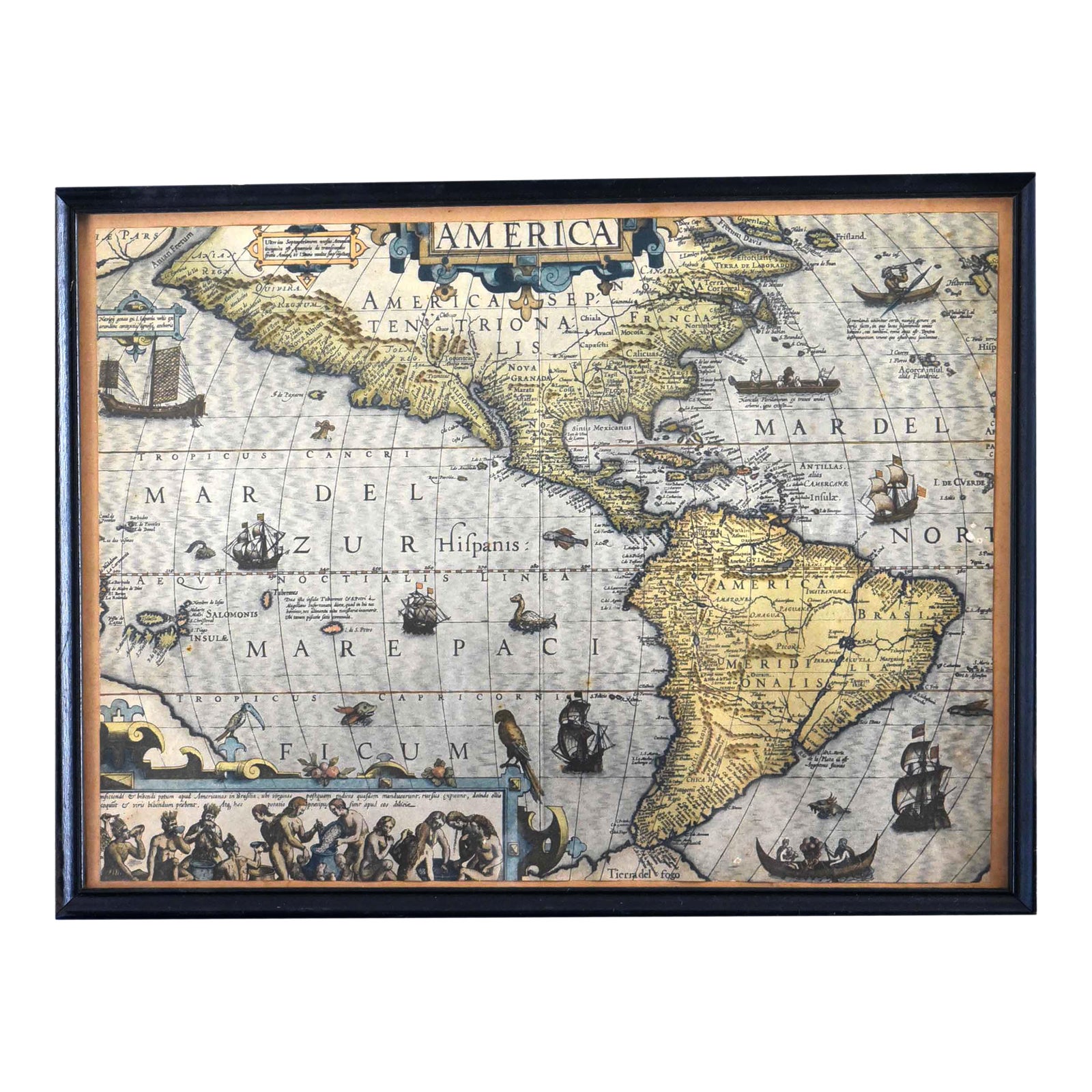 Framed Historical Map of the Americas - Jodocus Hondius (C. 1606 ...
