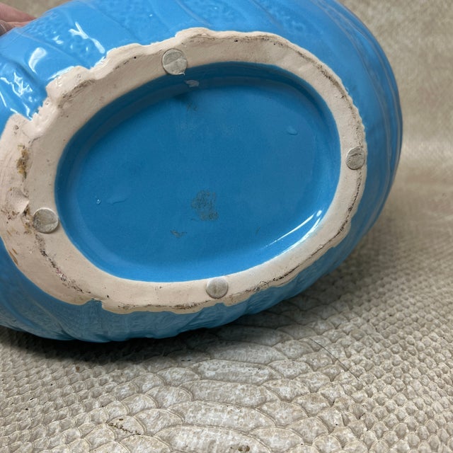 Glazed Ceramic Cyan Blue Nautilus Shell Bowl Planter | Chairish