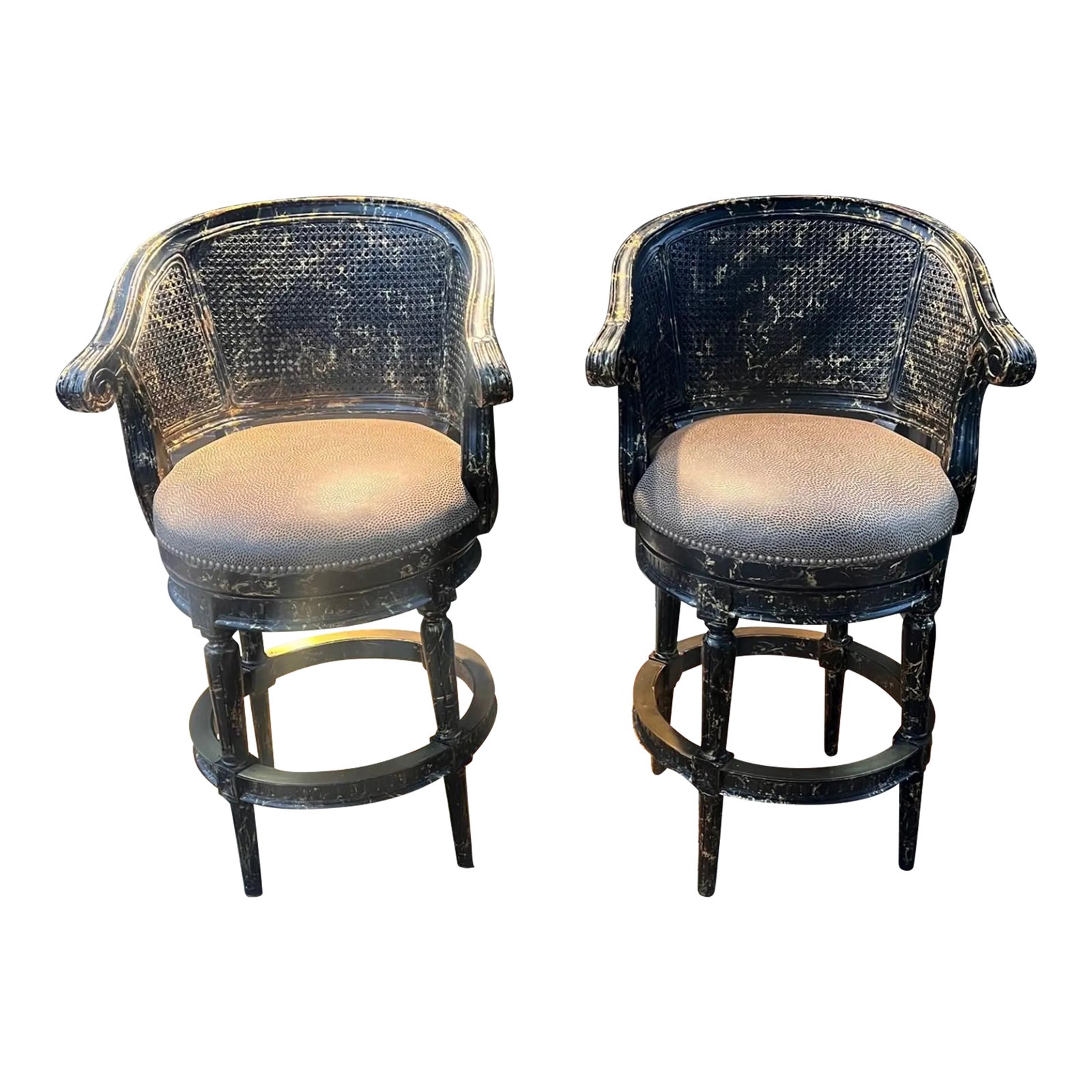 Pama Furniture Swivel Bar Black and Gold Stools- Set of 2 | Chairish