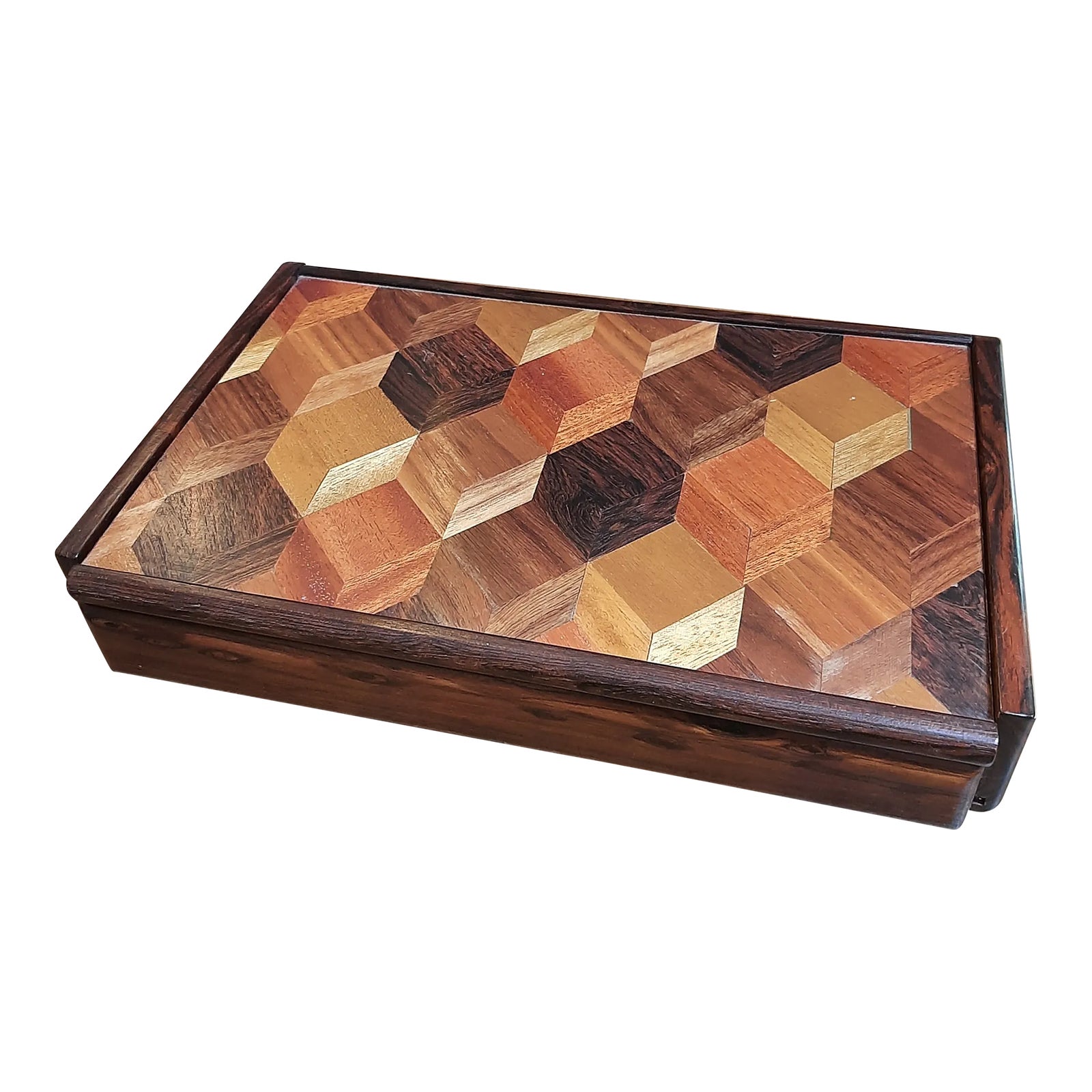 Vintage Mixed Wood Checkered Box | Chairish
