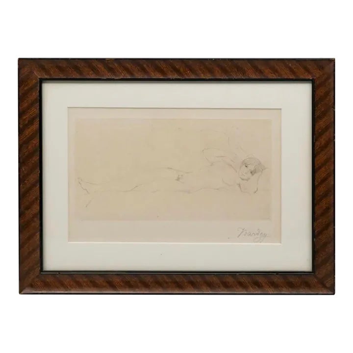 Jeanne Bardey Reclining Nude Etching Framed With Glass 19th Century ...