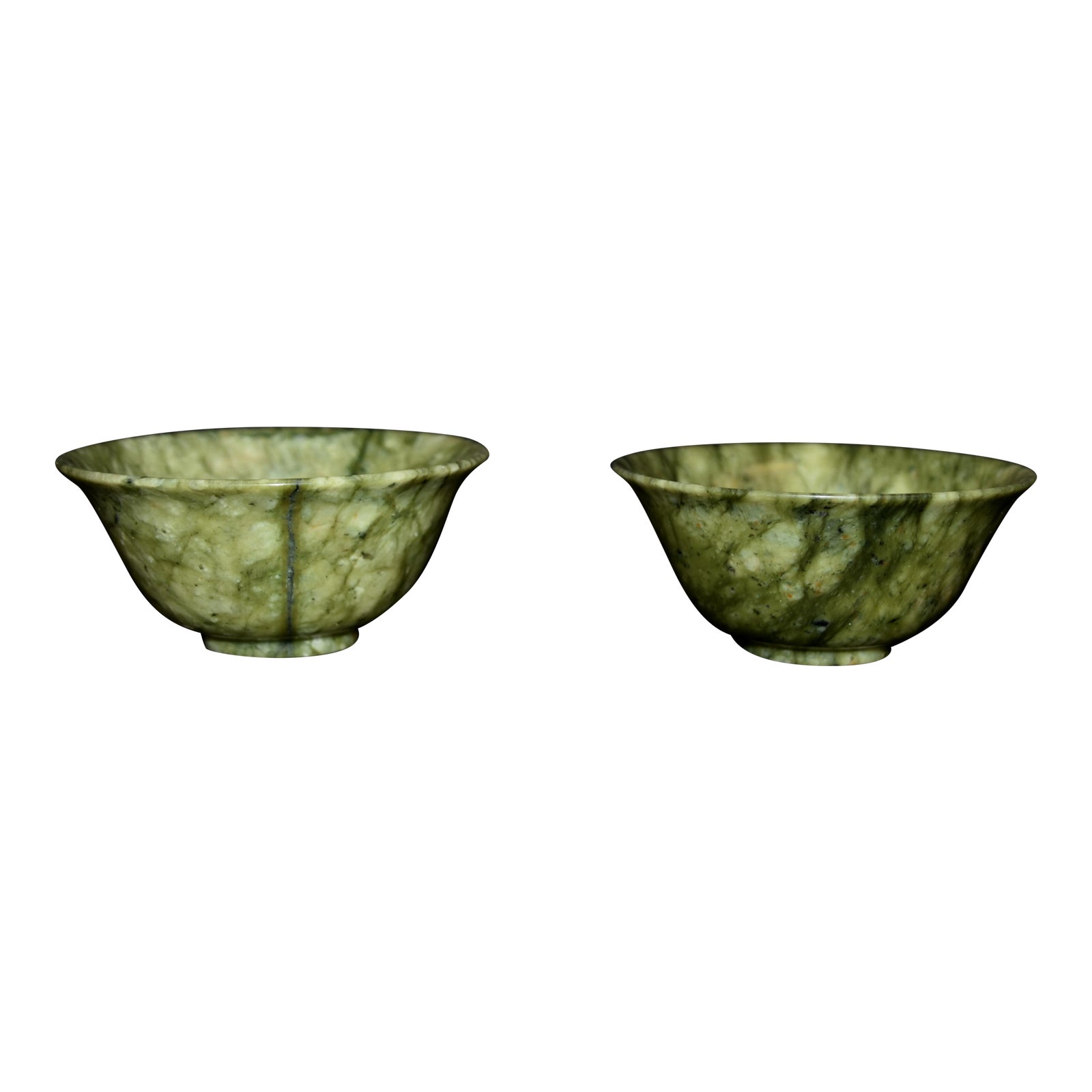Pair Serpentine Gemstone Bowls Lightening Rain | Chairish
