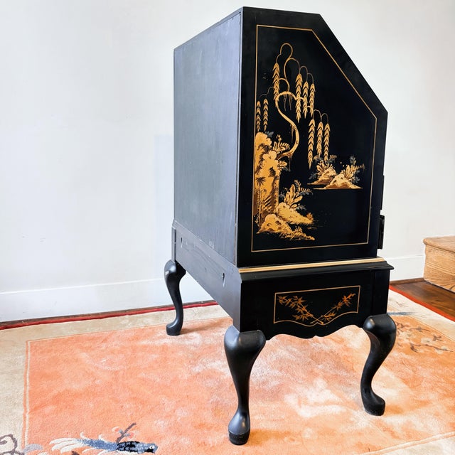 Vintage Maddox Chinoiserie Black Lacquer Secretary Desk | Chairish