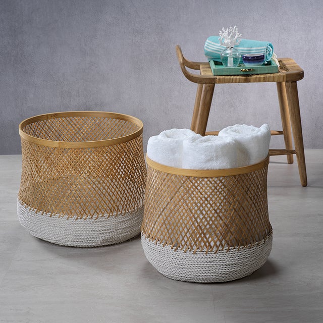 Ampang Bamboo & Raffia Baskets, Set of 2 | Chairish