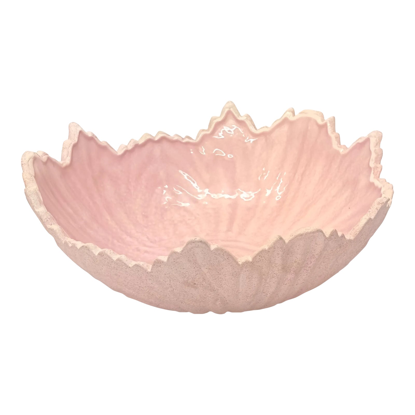 Oversized Matte and Gloss Blush Pink Ceramic Bowl | Chairish