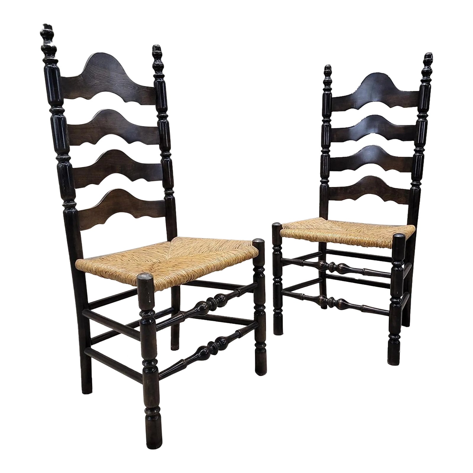 Mid 20th Century Vintage French Country Style Ladder Back Rush Seat ...