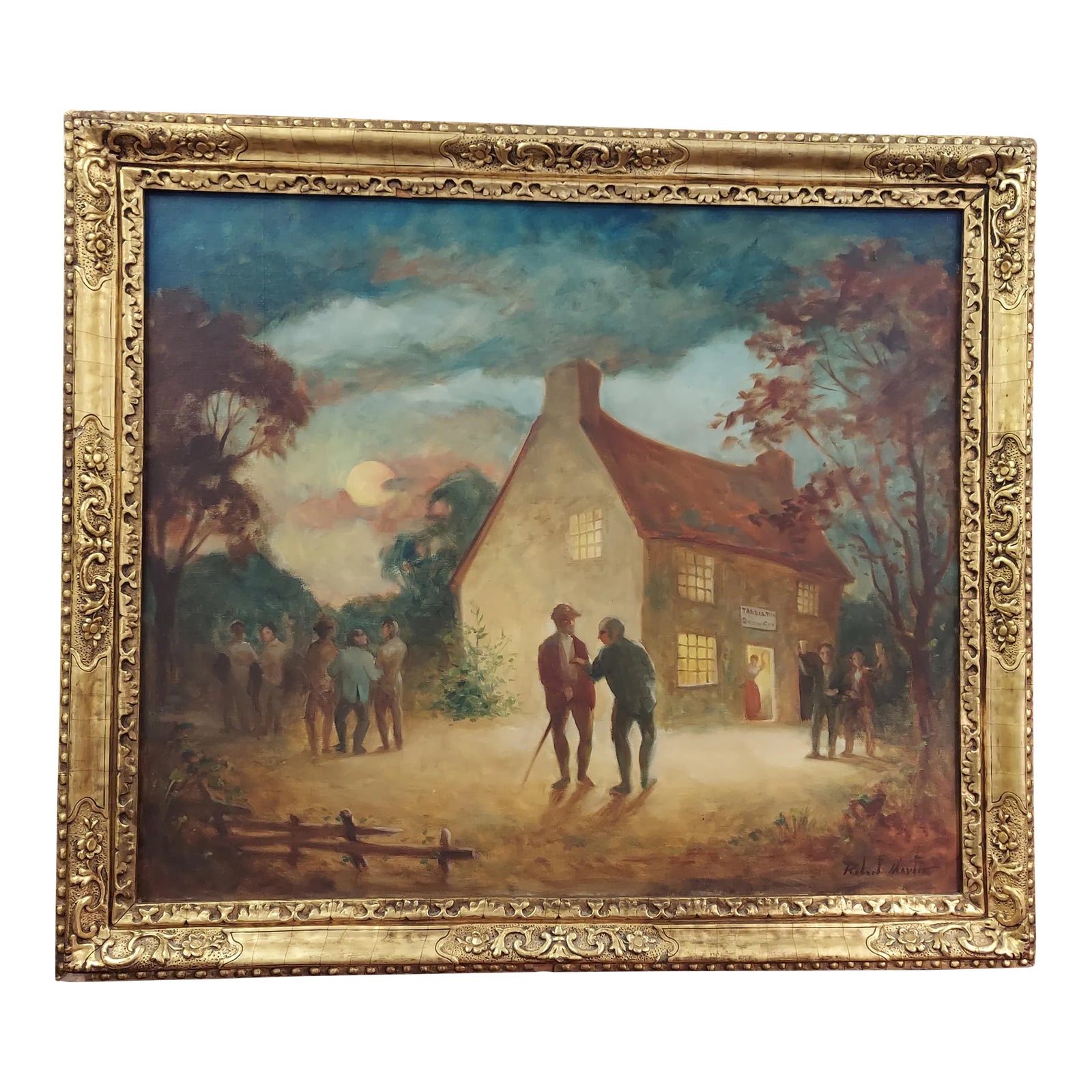Vintage Robert Martin Oil Painting "The Meetinghouse" with Newcomb ...