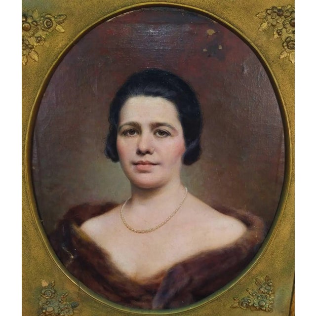 Large Early 20th Century European Portrait Oil Painting of a Lady With ...