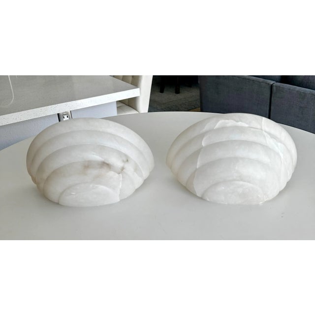 Pair Half Moon Alabaster Deco Style Wall Light Sconces | Chairish