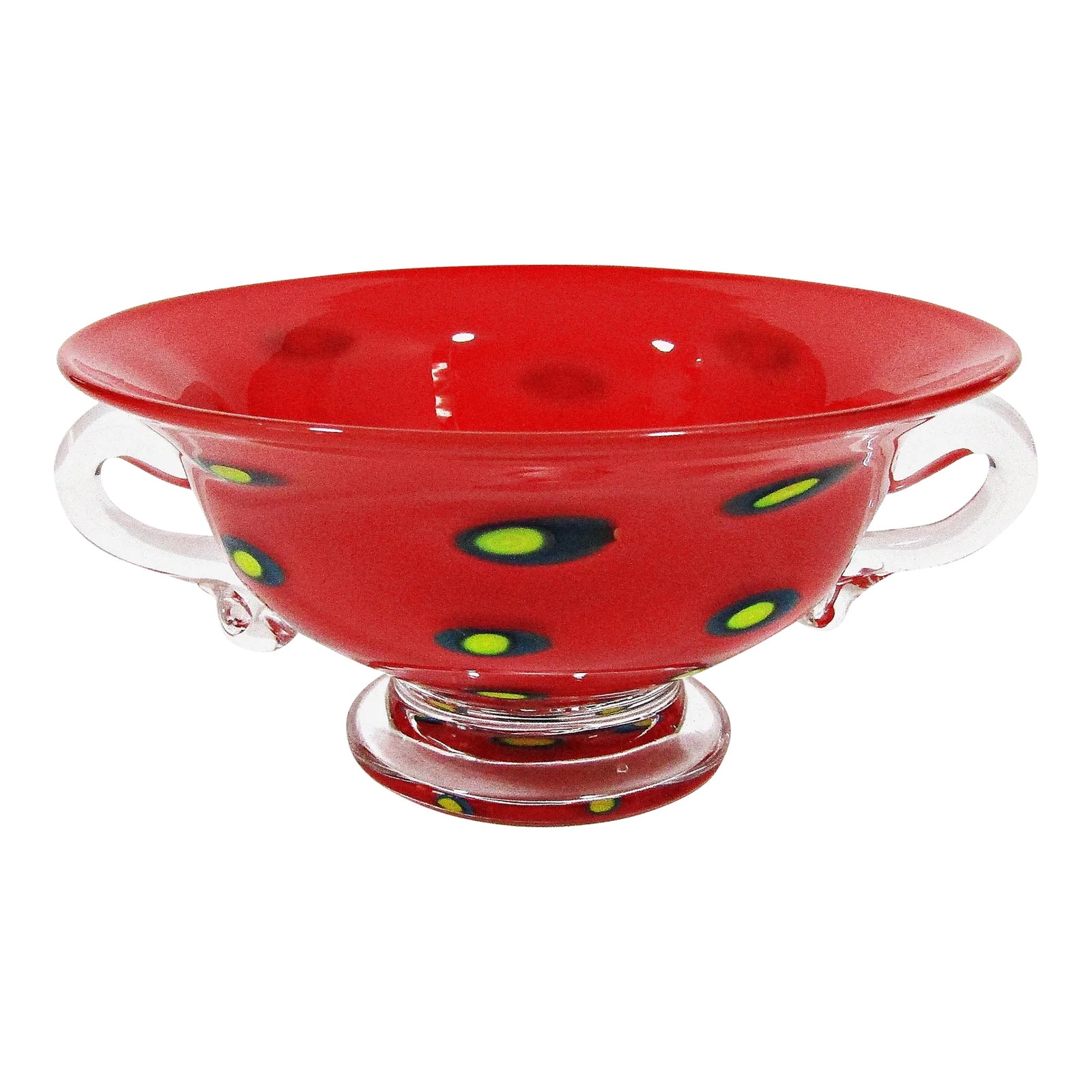 2002 Signed Hand-Blown Art Glass Double-Handled Cup Small Bowl - Bright ...