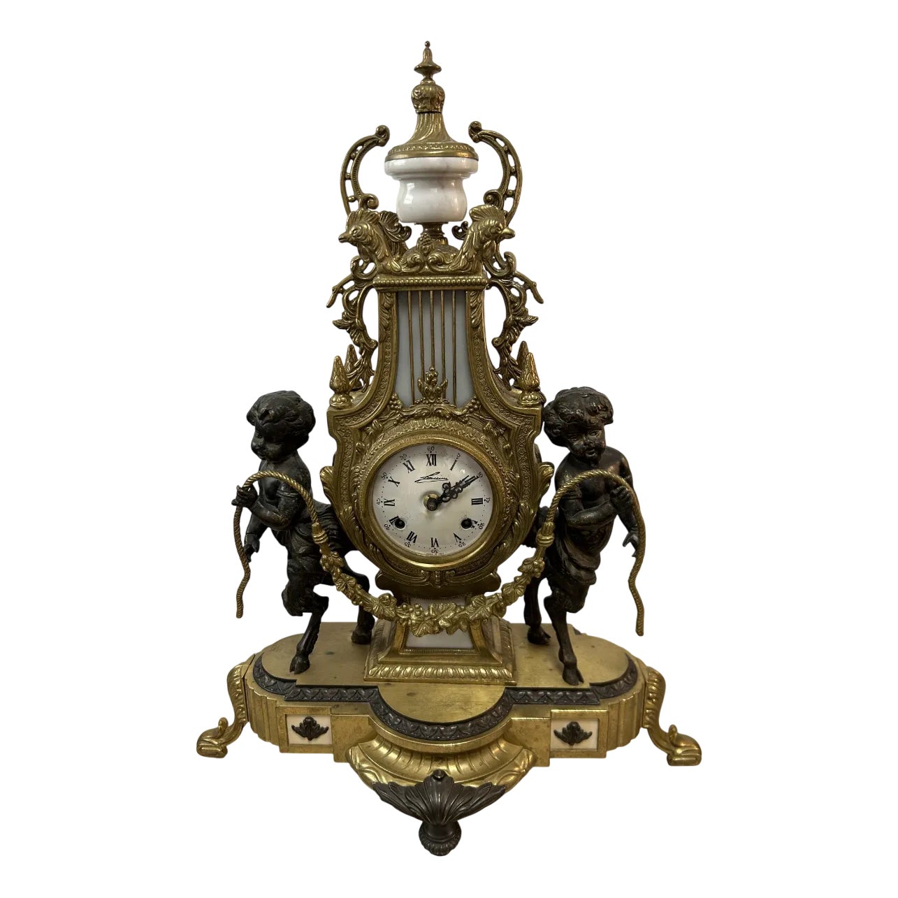 Imperial Lyre-Shaped Pendulum in Bronze | Chairish