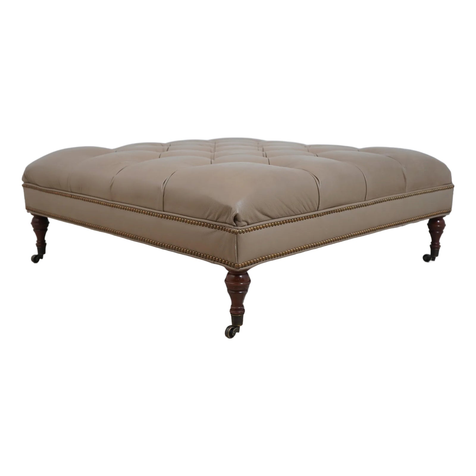 Large Tufted Leather Ottoman ~ Possibly Hancock & Moore | Chairish