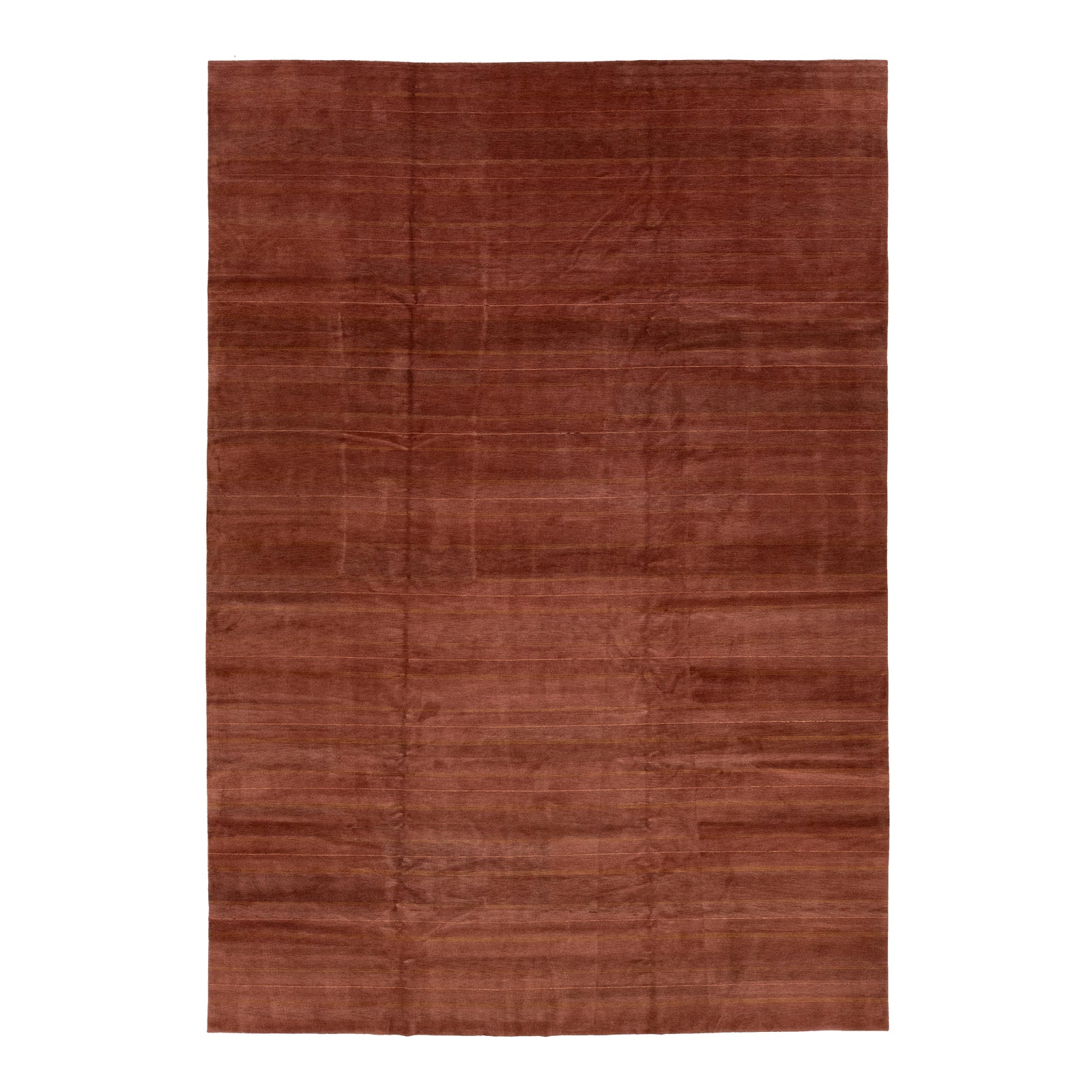 Modern Tibetan Wool and Silk Rug in Terracotta Featuring a Stripe ...
