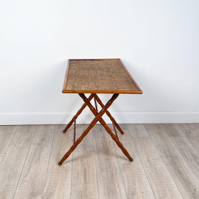 Victorian Coaching Table in Beechwood With Rattan Top | Chairish