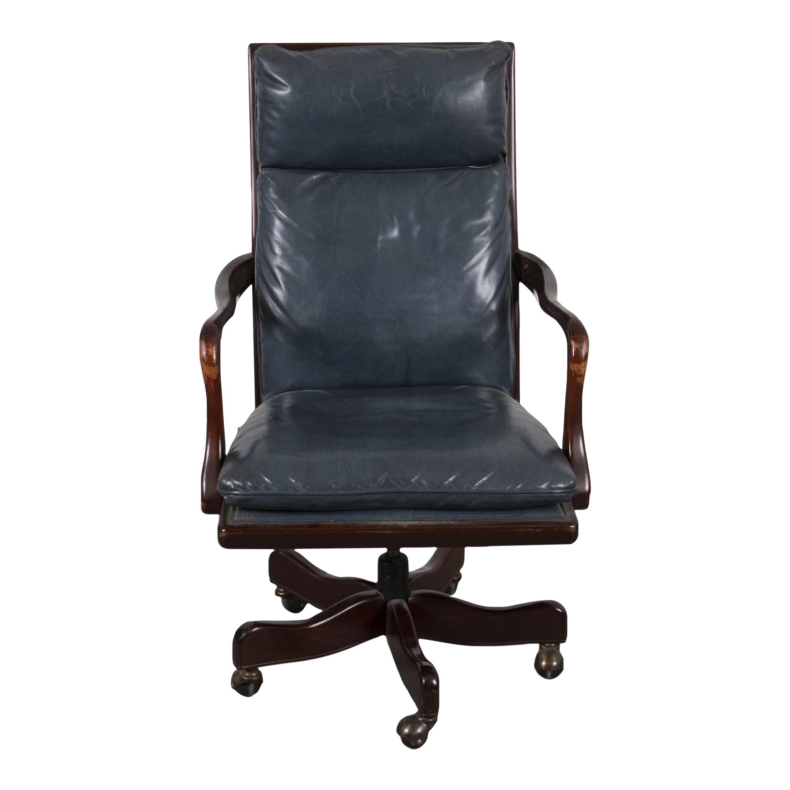 Blue Leather Executive Office or Desk Chair | Chairish