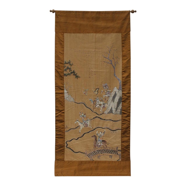 Large Antique Chinese Embroidered Silk Tapestry | Chairish