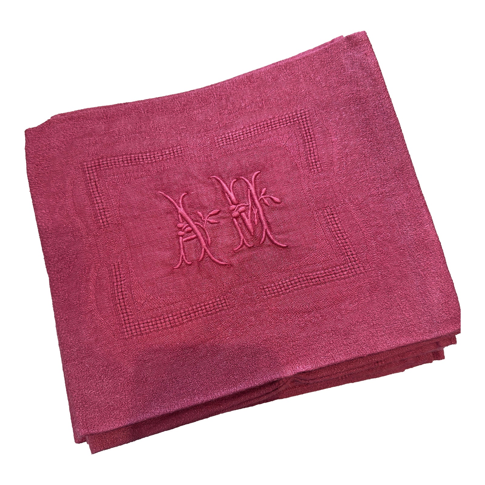 Late 19th Century French Damask Napkins in Raspberry- Set of 10 | Chairish