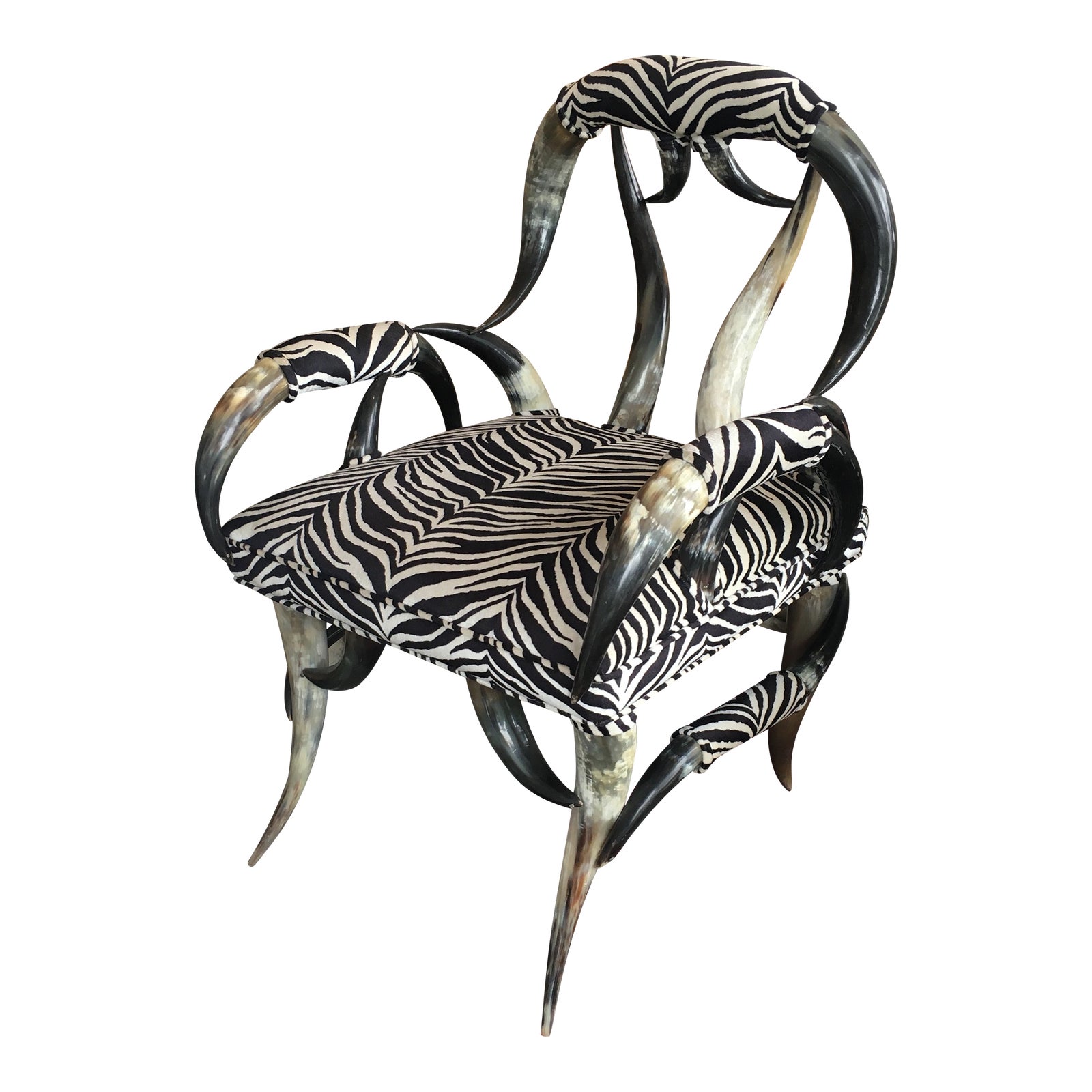 Horn Armchair With Faux Zebra Upholstery | Chairish