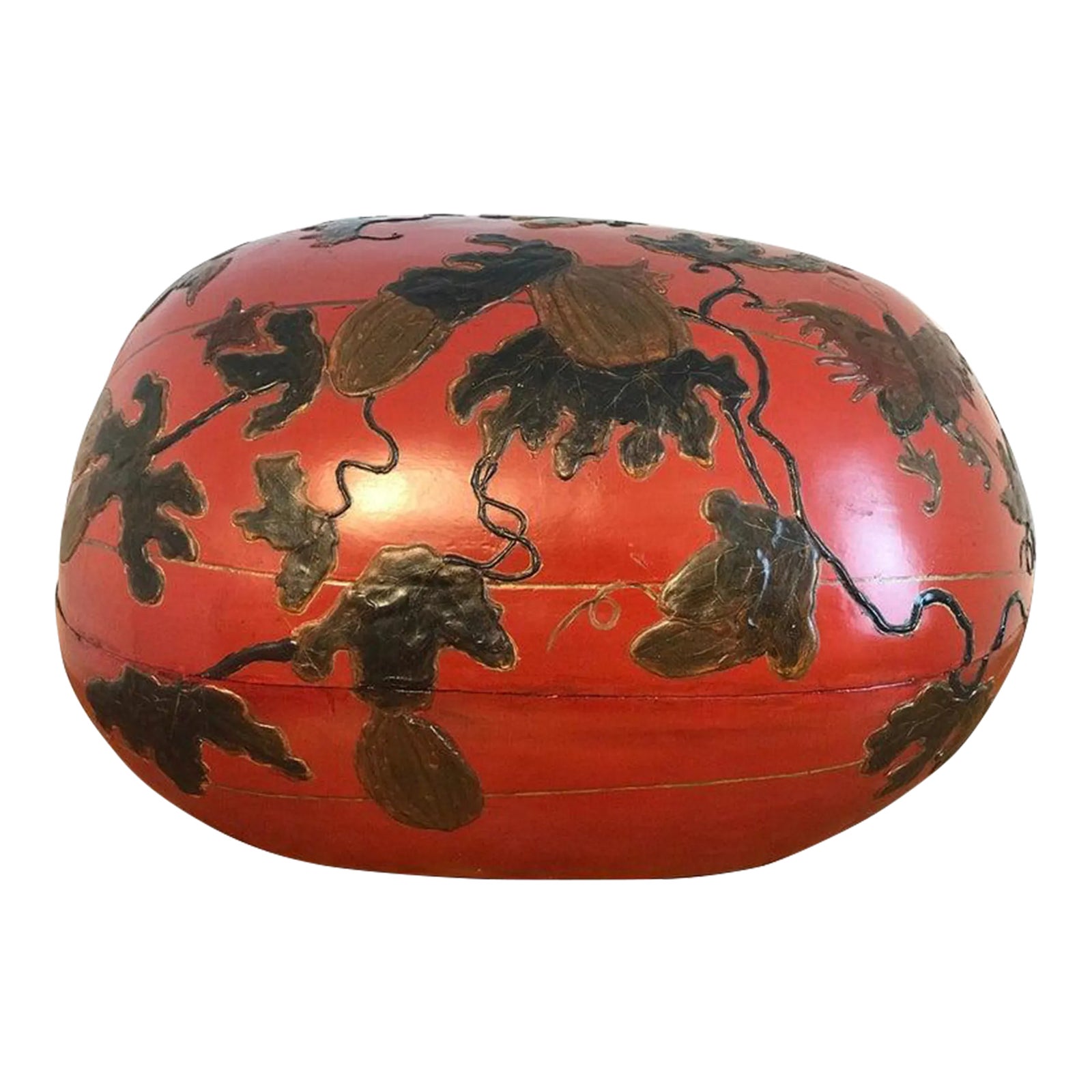 Early 20th Century Huge Japanese Red Lacquerware Gourd Motif Box | Chairish