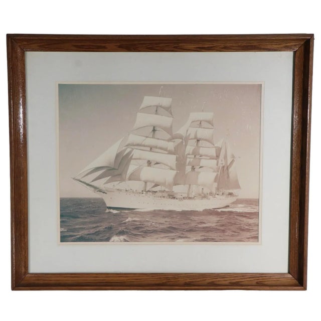 Vintage Nautical Theme Photograph of Sailing Ship in Oak Frame Dated ...