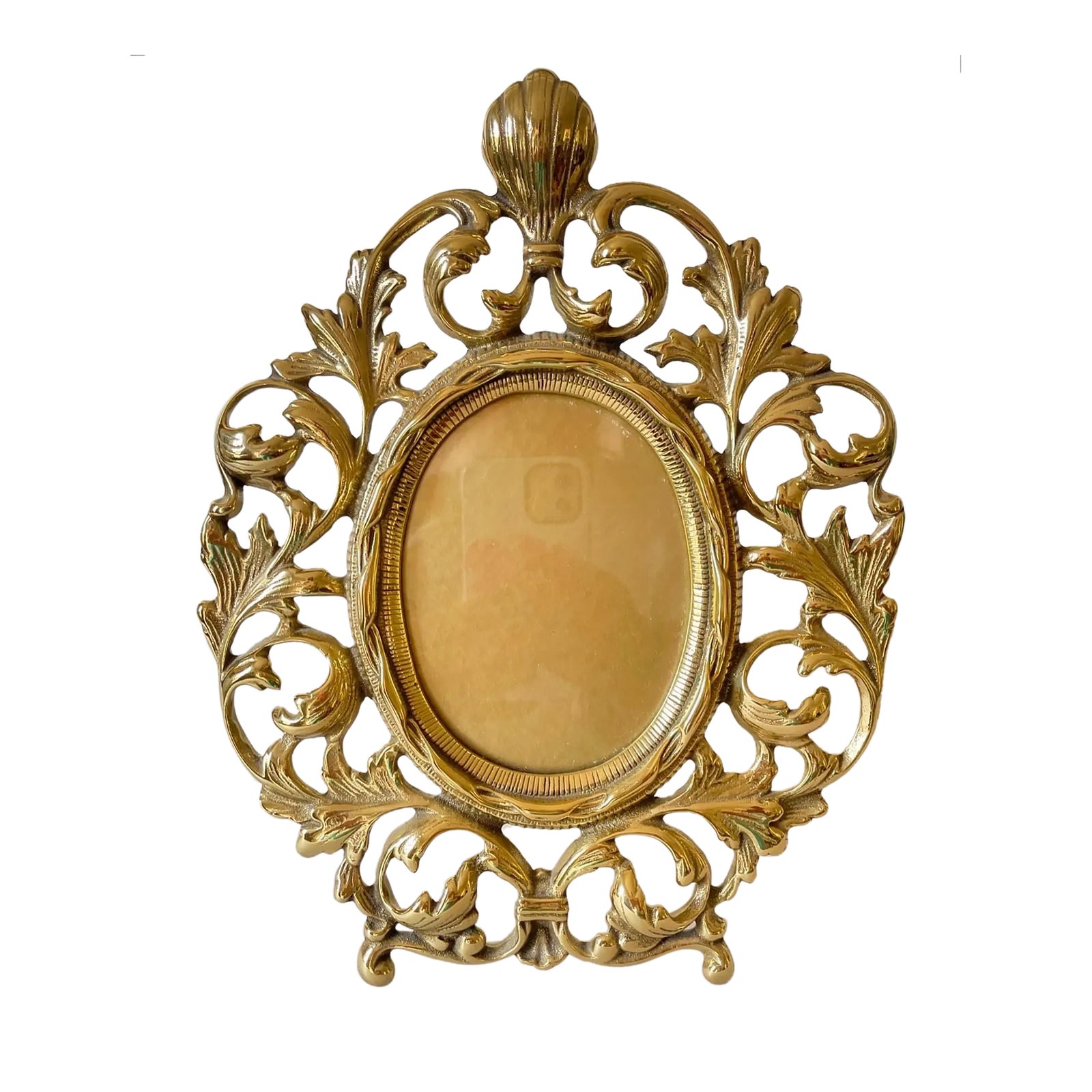 Large Vintage Solid Brass Picture Frame | Chairish