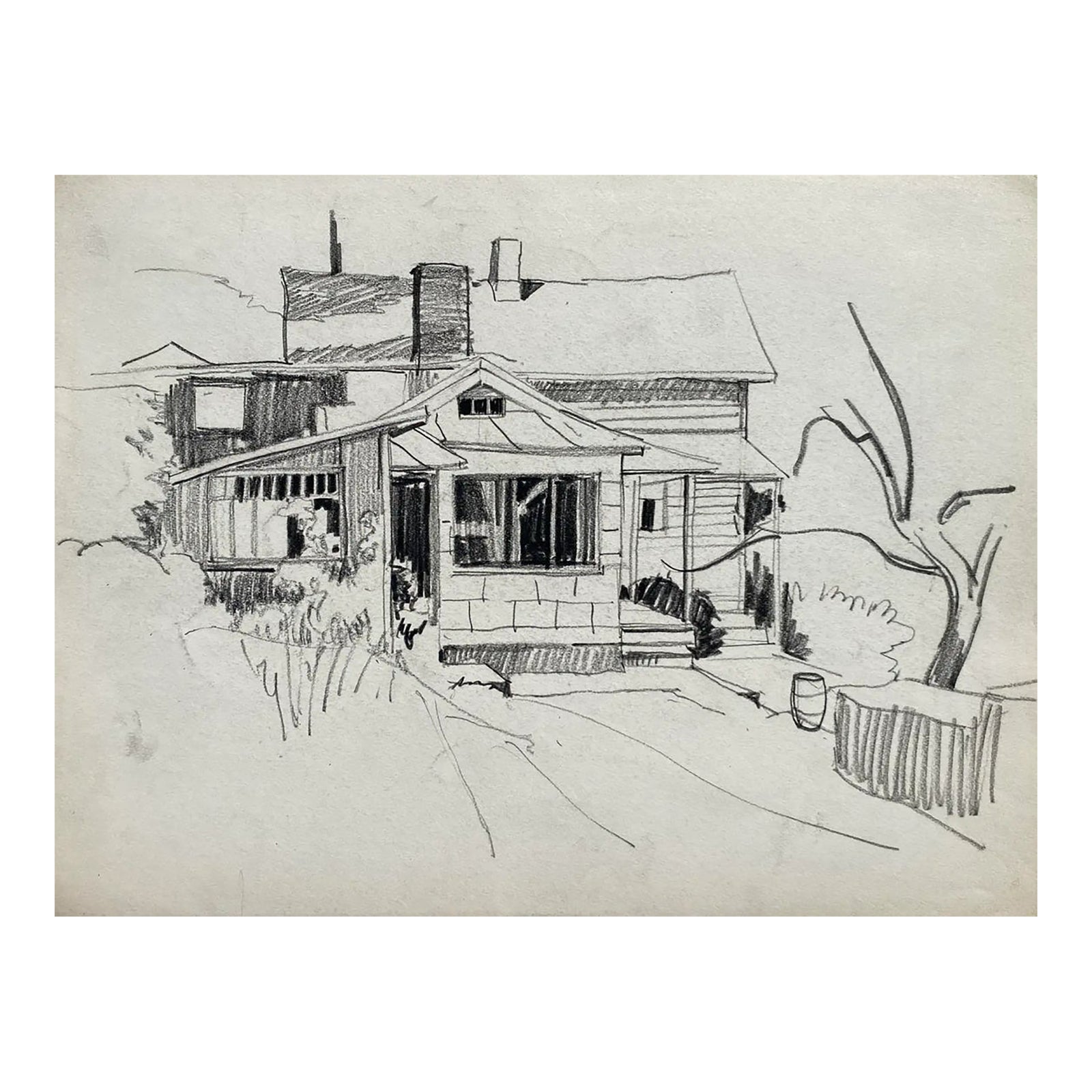 1940s Norman Kent Drawing of House | Chairish