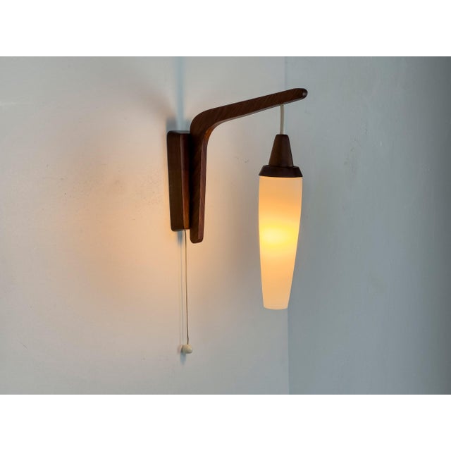 Wall Light in Teak and Opaline Glass, 1960s | Chairish