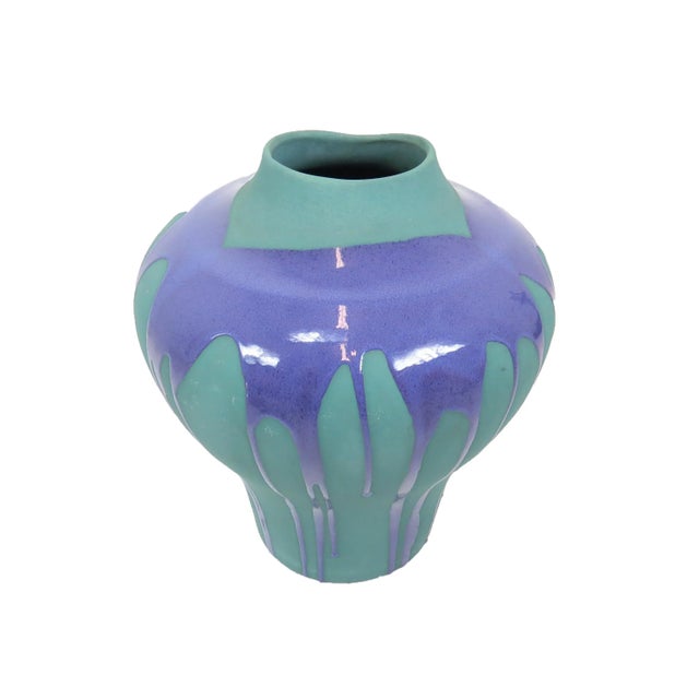 Vintage Large Haeger Pottery Vase With Matte Teal and Glossy Purple ...