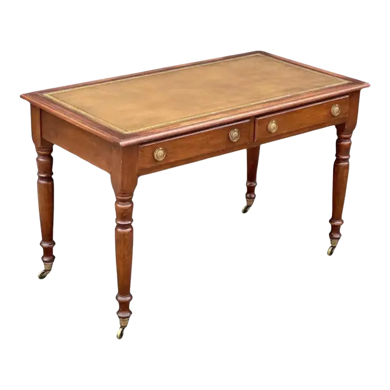 English Writing Table or Desk of Patinated Oak With Embossed Leather ...