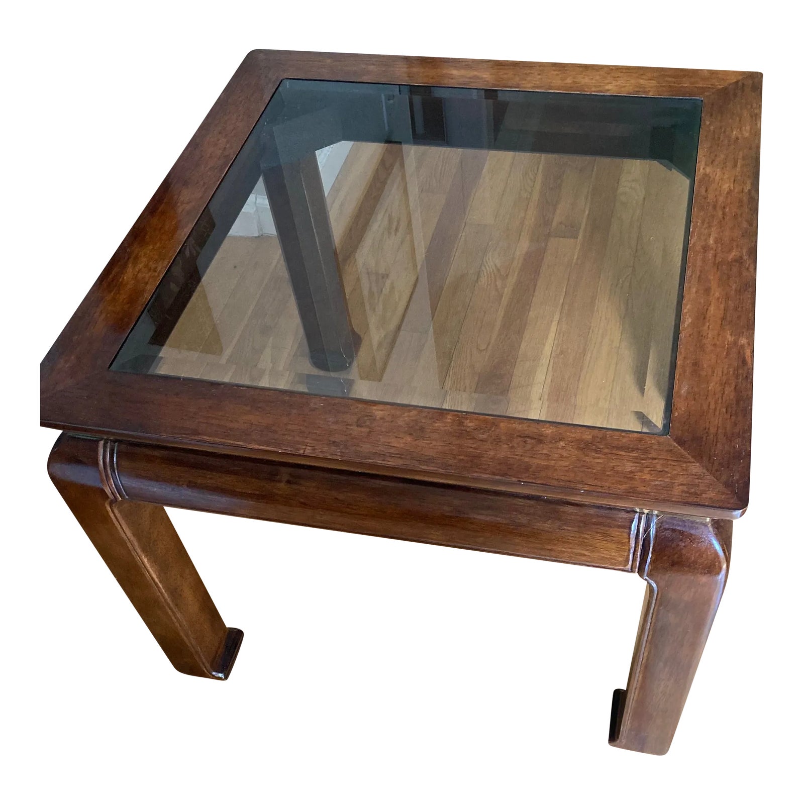 1970s Vintage Bernhardt Square Champaign Glass Top Side Table | Chairish