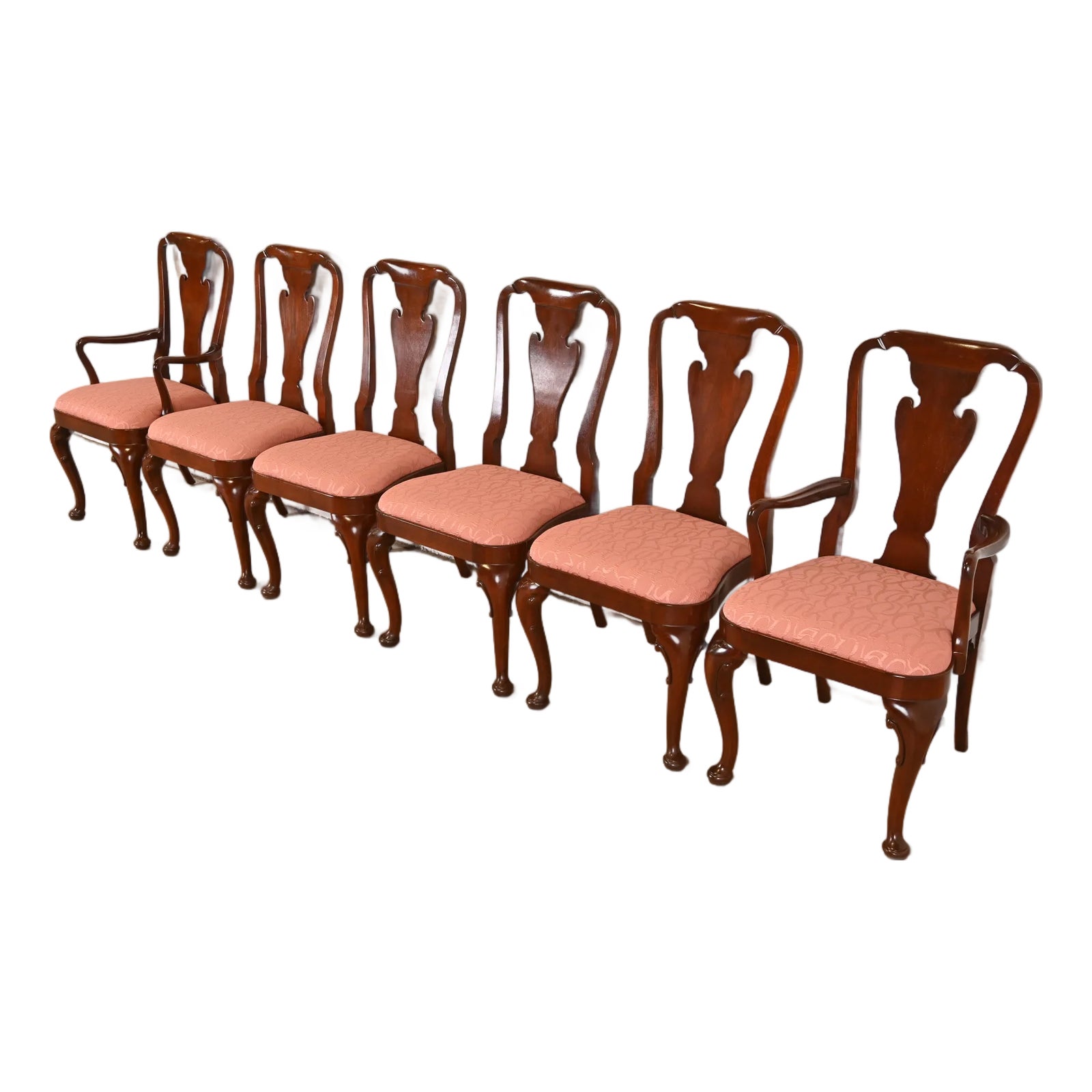 Baker Furniture Queen Anne Carved Mahogany Dining Chairs, Set of Six ...