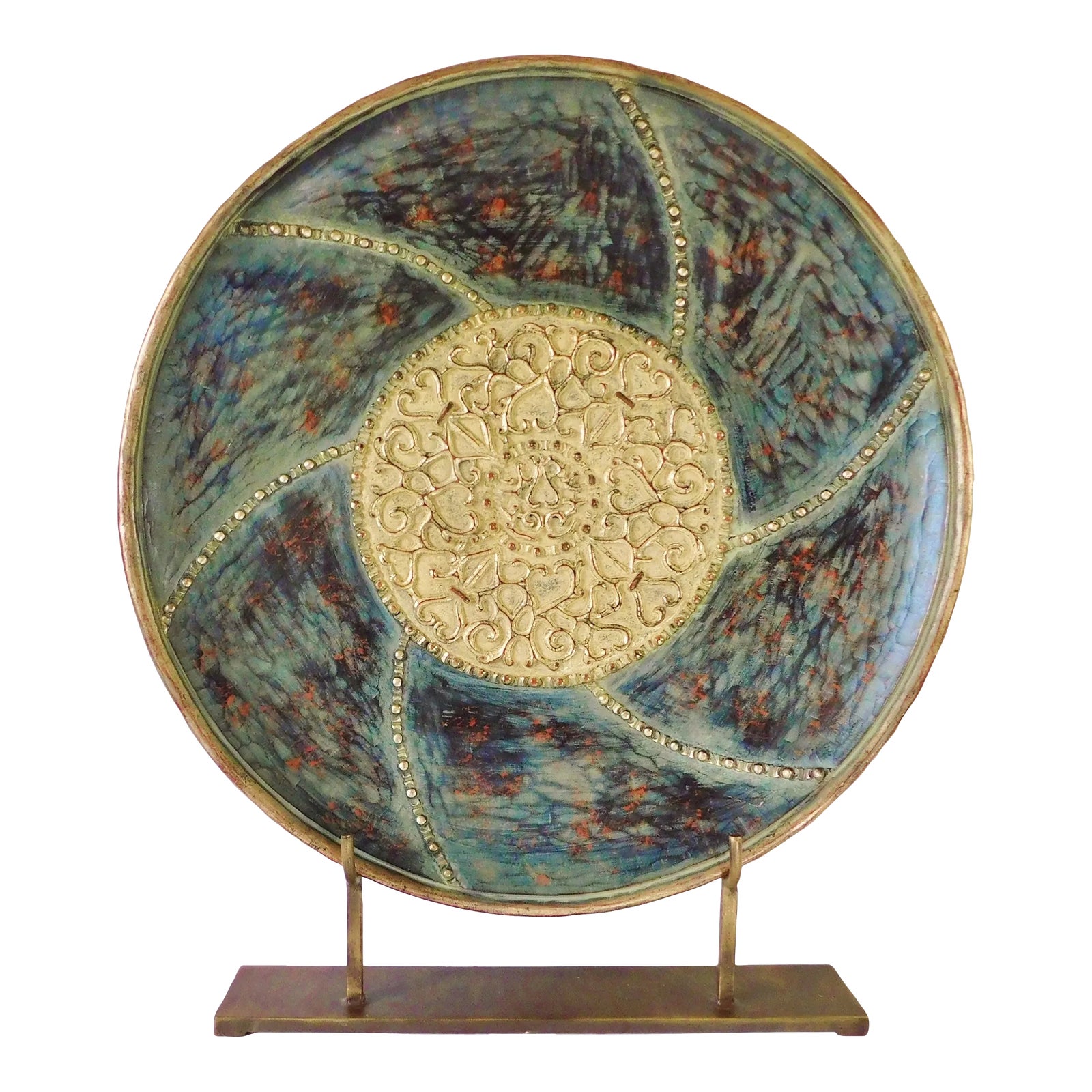 Large Vintage Elegant Gold Hand Painted Carved Wood Round Charger on ...