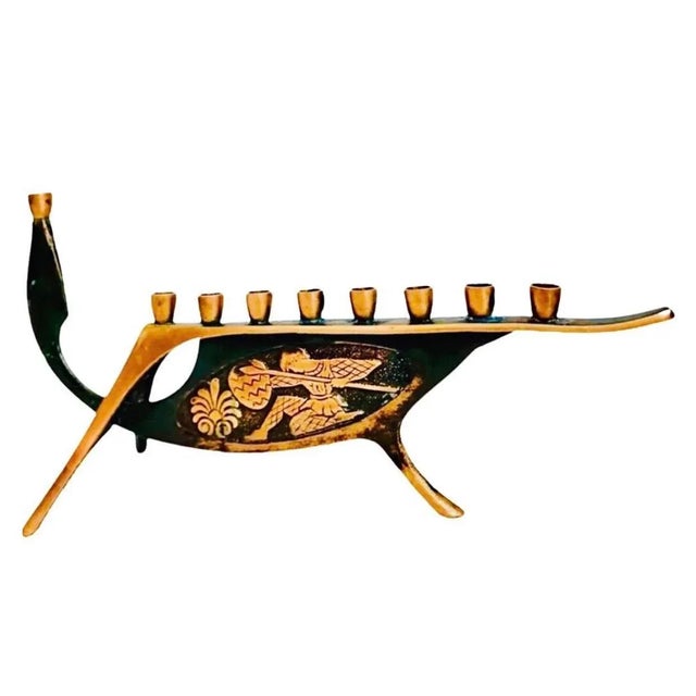 50s Vintage Mid Century Art Deco Angular Verdigris Brass Hannukah Deco ...