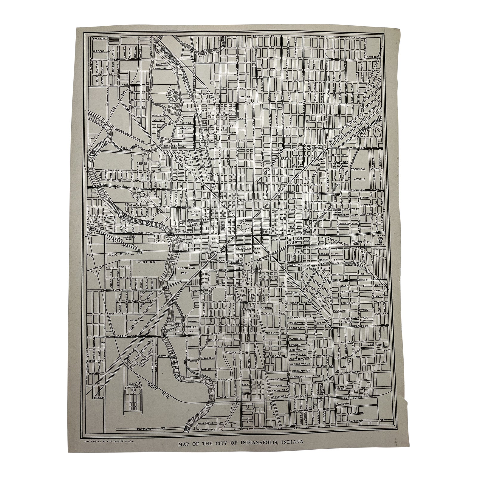 Antique 1920s Indianapolis Indiana City Map | Chairish
