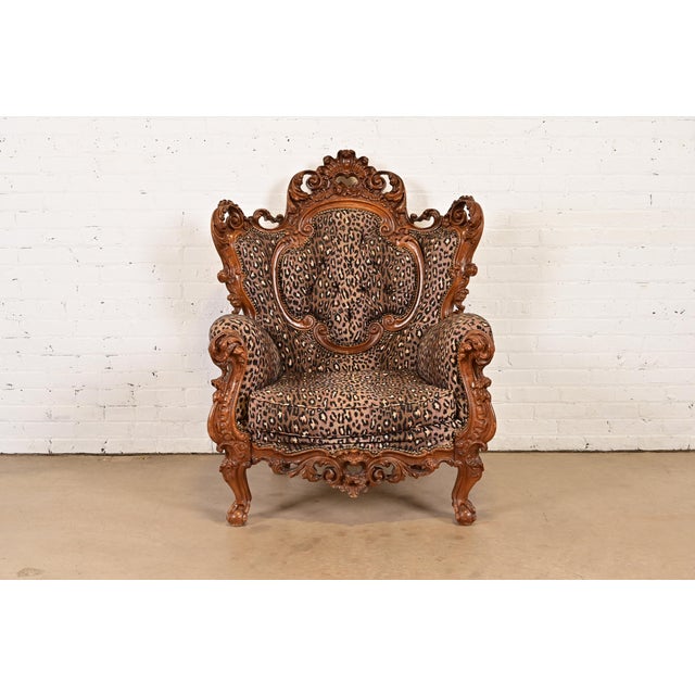 Italian Baroque Ornate Carved Walnut Throne Chair or Lounge Chair With ...